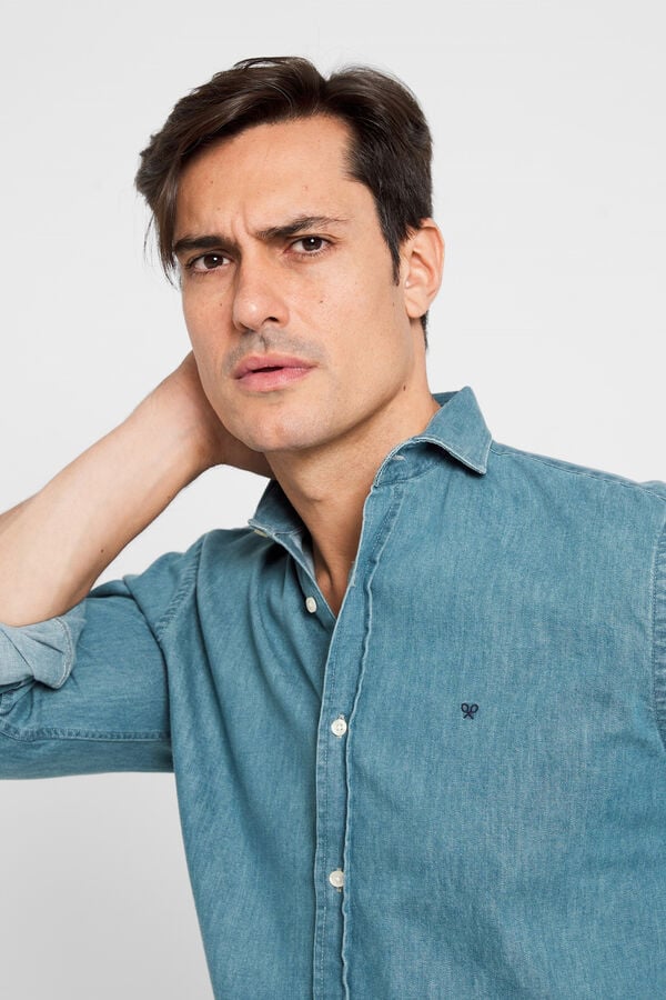 Camisa Desportiva Jeans Azul Clara Regular Fit Camisas De Homem