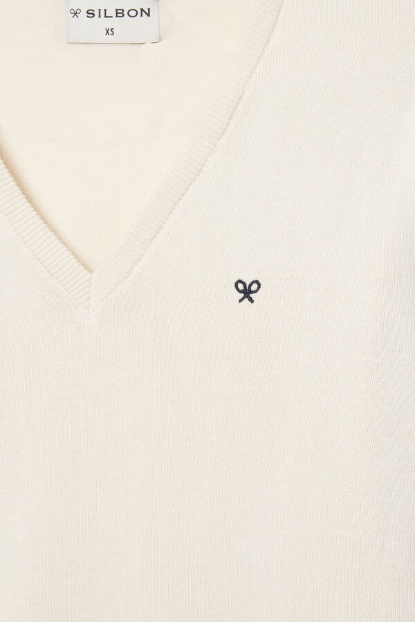 Jersey liso cuello pico retro beige claro | Jerséis y cárdigans de ...