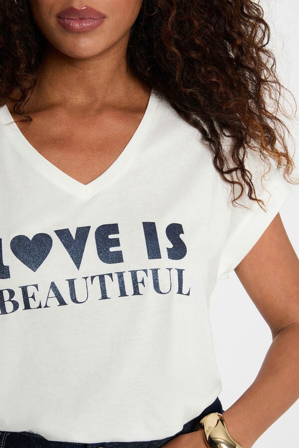 T-shirt gola em bico manga curta | T-shirts e tops para Mulher | Cortefiel