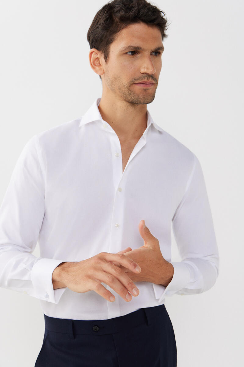 Camisa Estrutura Lisa Para Botões De Punho Fácil De Engomar Camisas