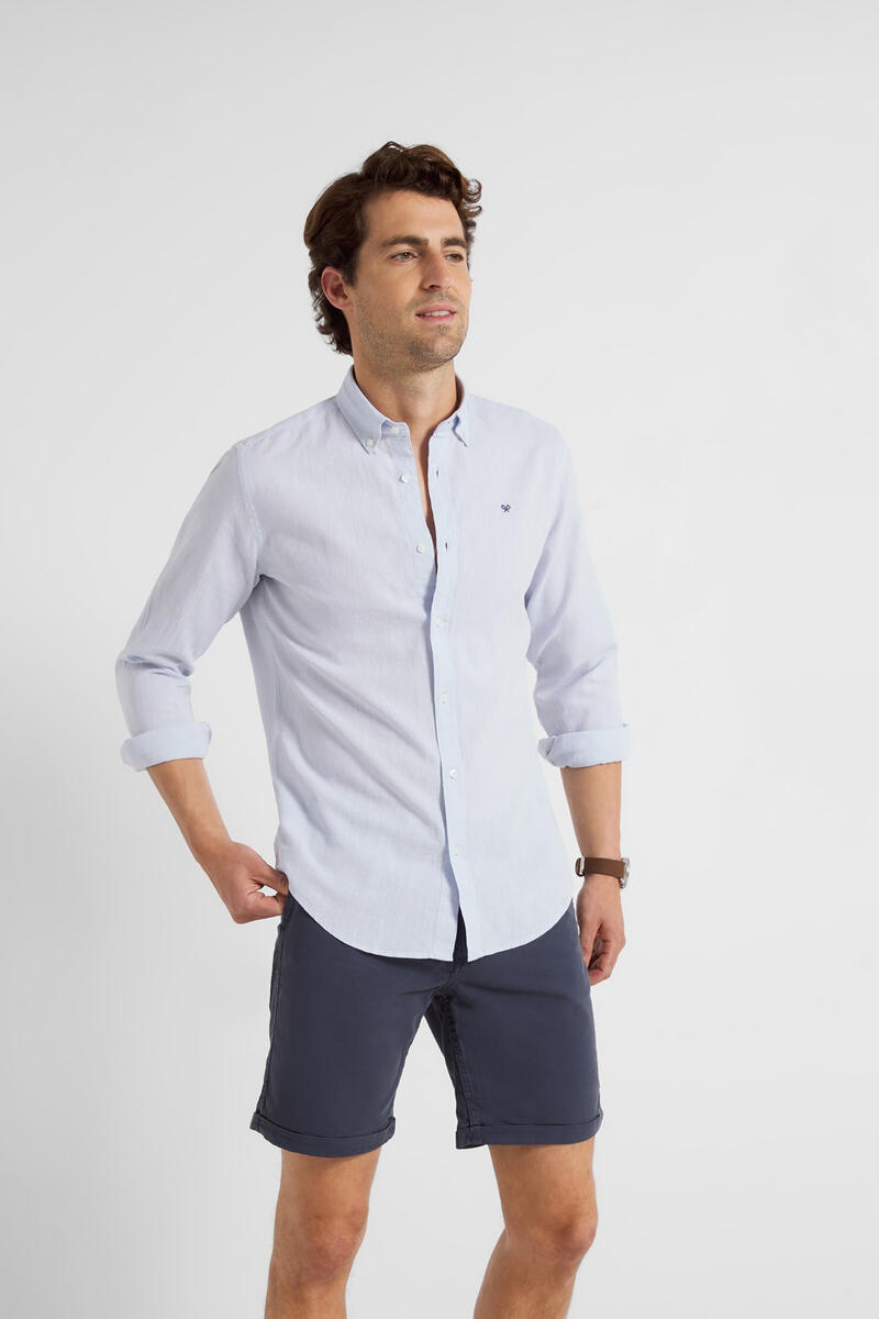 Camisa Sport Leve Dye Celeste Camisas De Homem Cortefiel