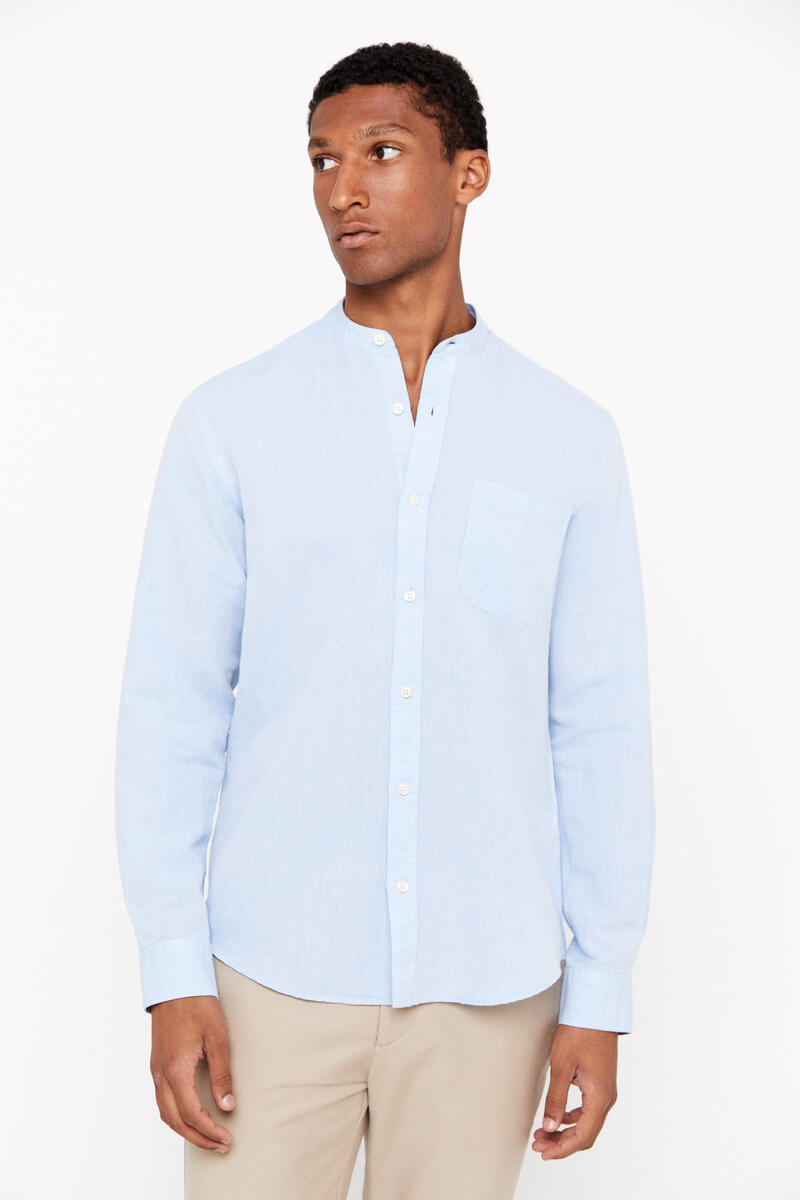 Camisa Linho Algodão Gola Mao Camisas De Homem Cortefiel
