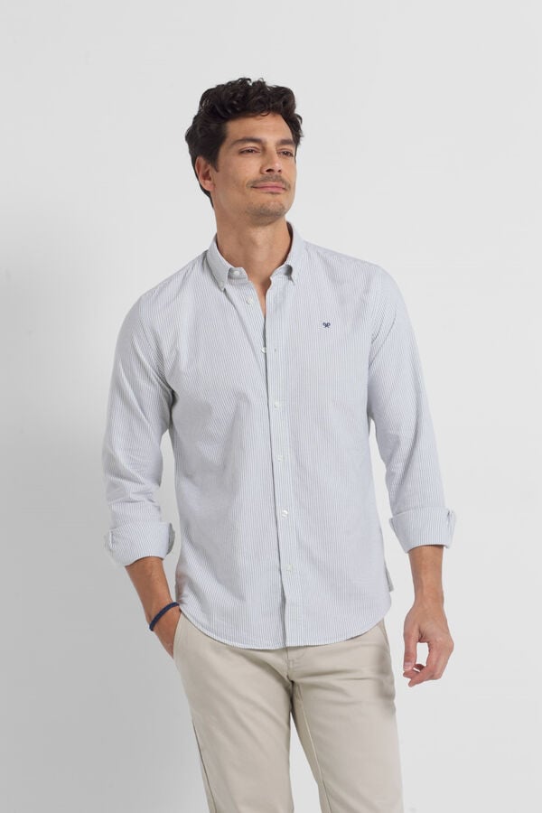 Camisa Sport Oxford Risca Verde Camisas Para Homem Cortefiel