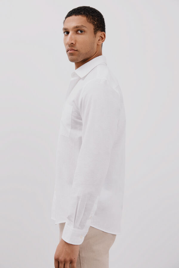 Camisa Linho Algodão Liso Camisas Para Homem Cortefiel