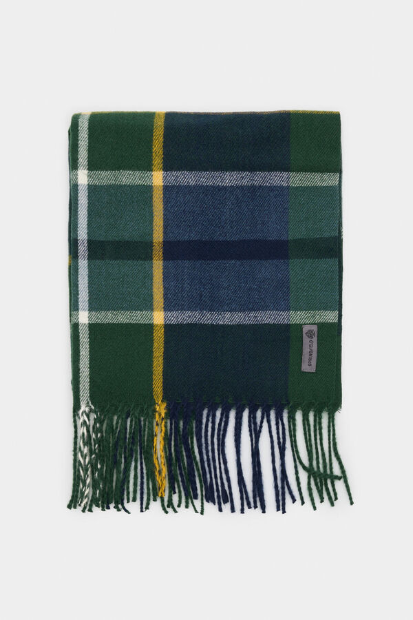 Bufanda cuadros tartán verdes y azules | Bufandas para hombre | Cortefiel