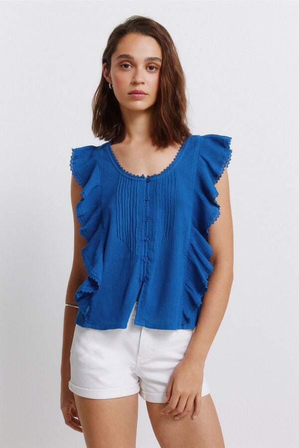Blusa com folhos romântica | Blusas e Camisas para Mulher | Cortefiel