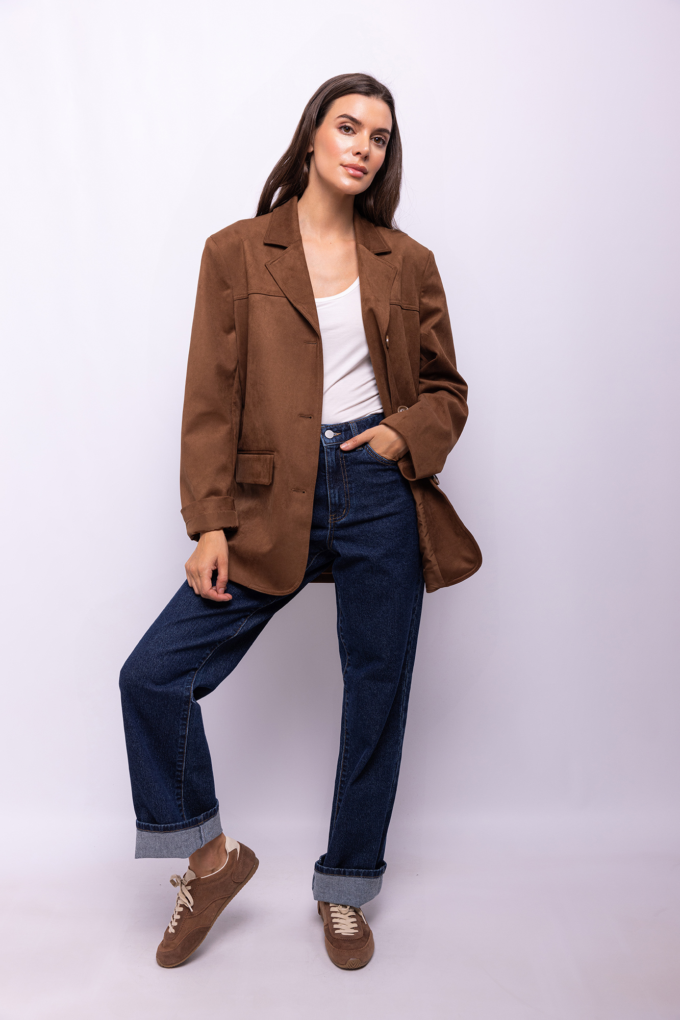 Suede effect blazer | Women's jackets | Cortefiel