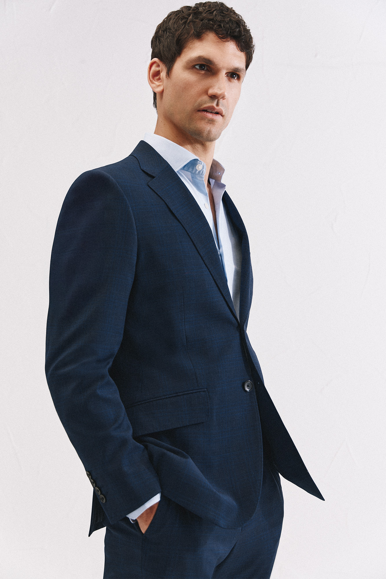Blazer xadrez azul slim fit | Blazers para Homem | Cortefiel