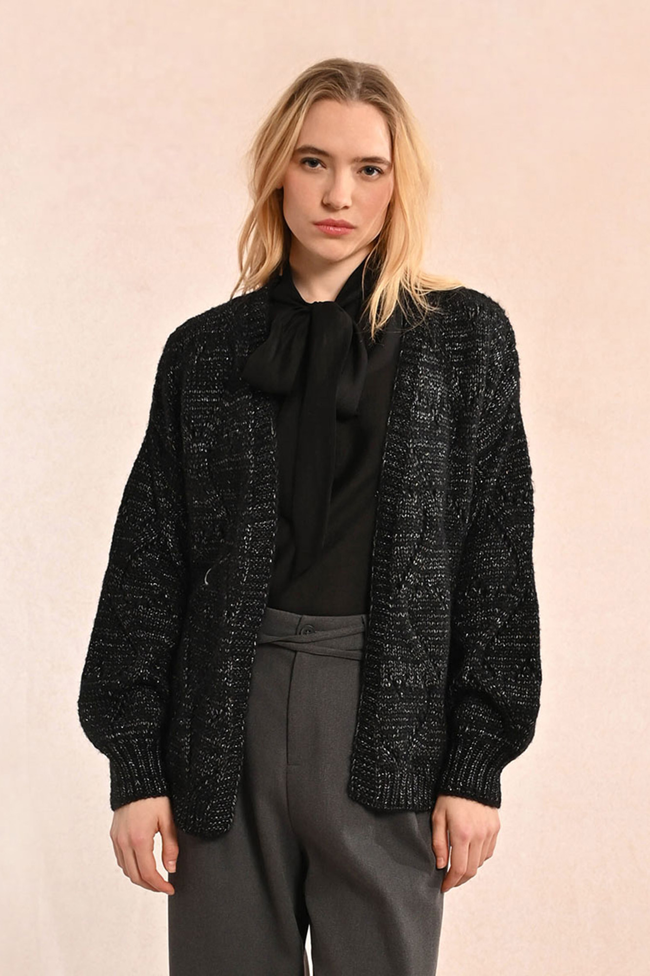 Cárdigan de mujer de manga larga en punto calado detalle corazones ...