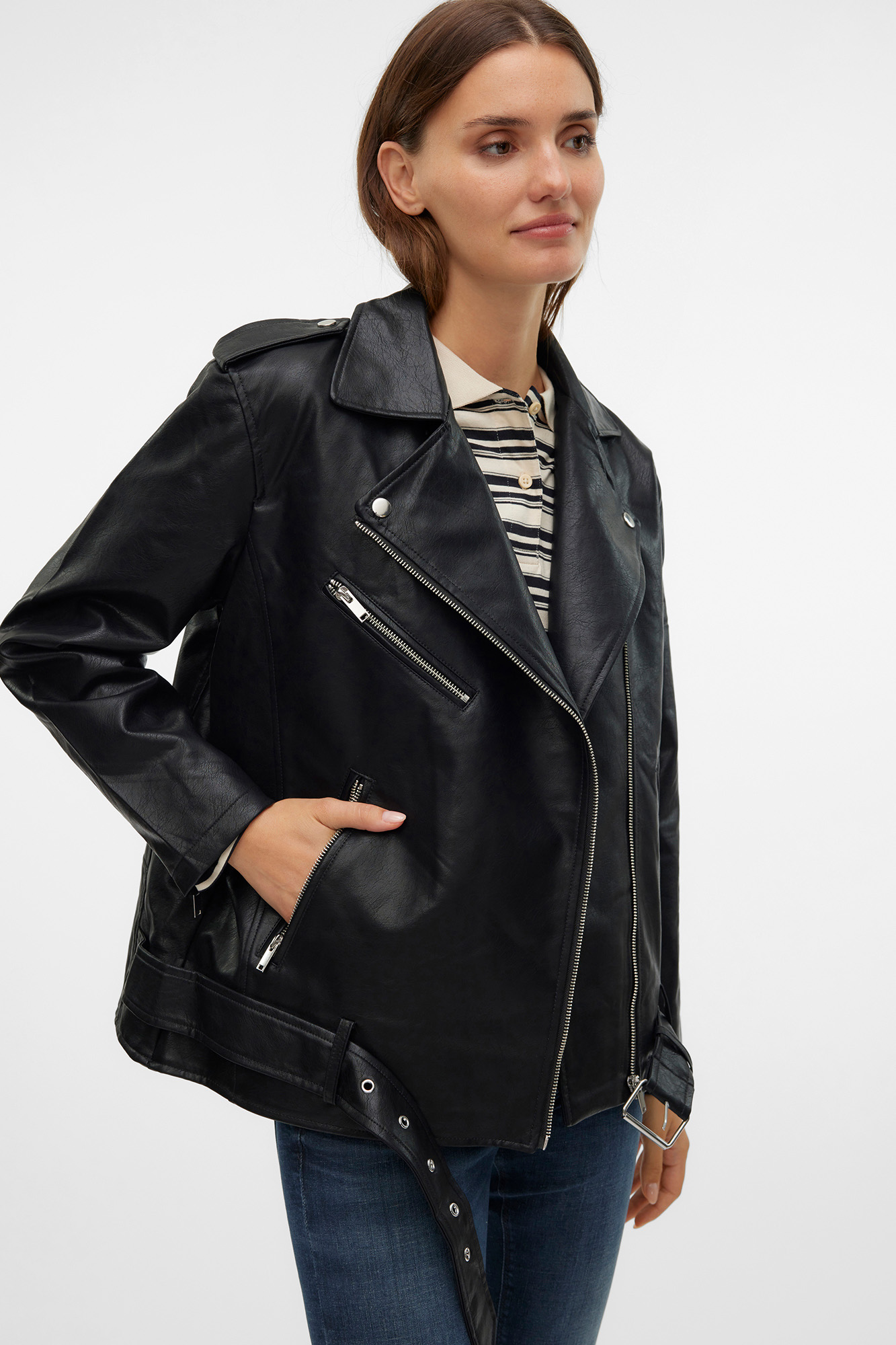 Cazadora biker efecto piel | Chaquetas de Mujer | Cortefiel