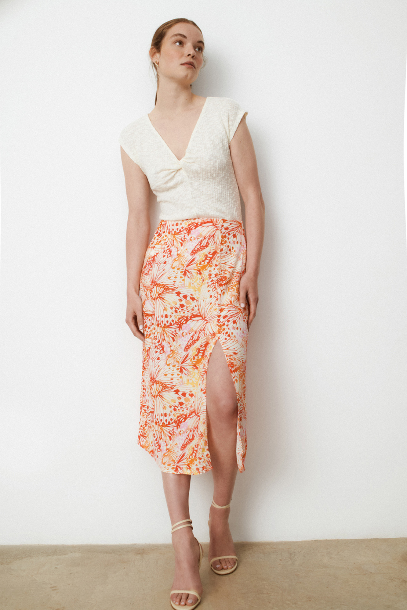 Falda midi de cintura alta estampada | Faldas de mujer | Cortefiel