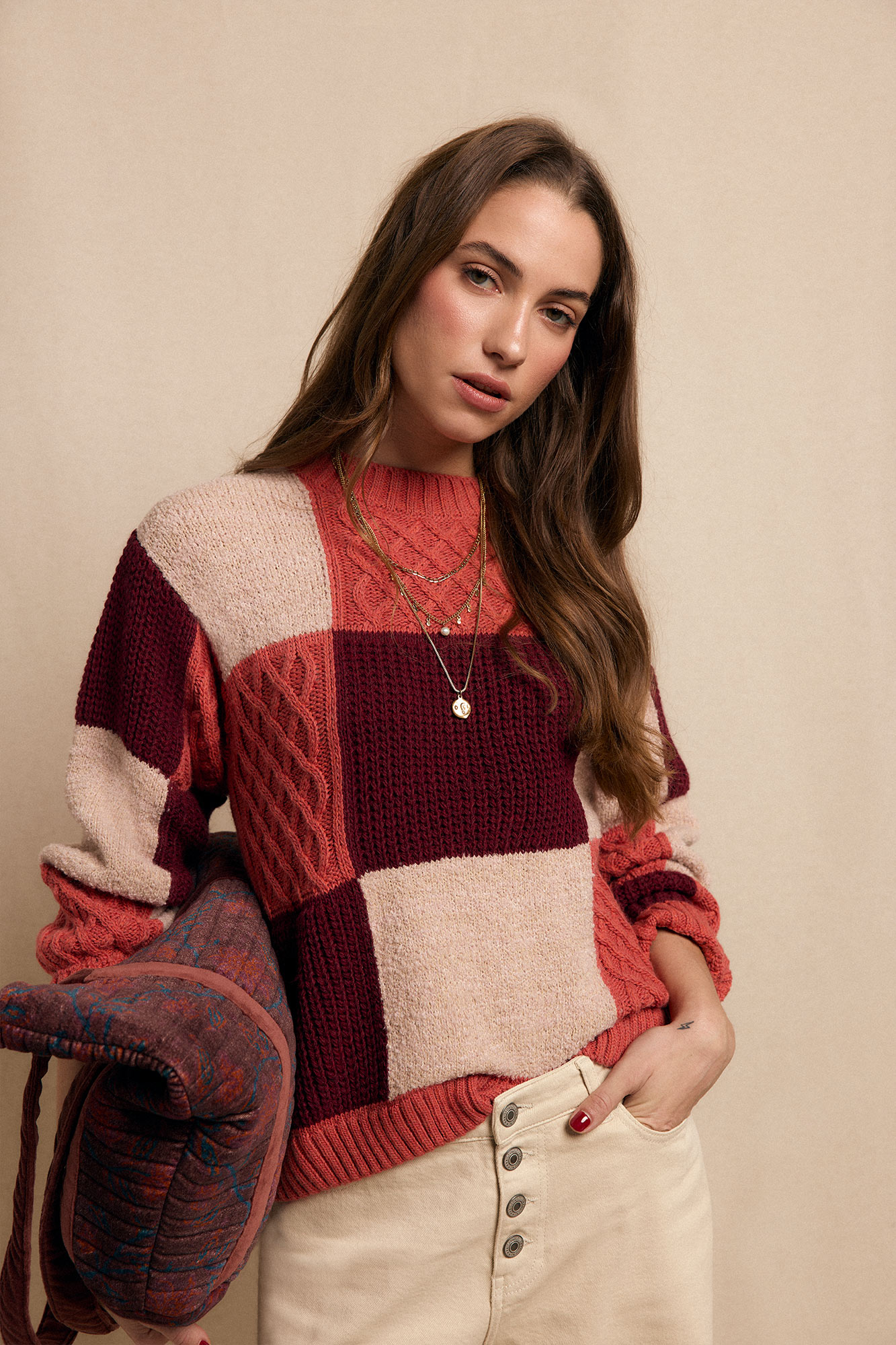 Chaleco patchwork multicolor | Camisola | Cortefiel