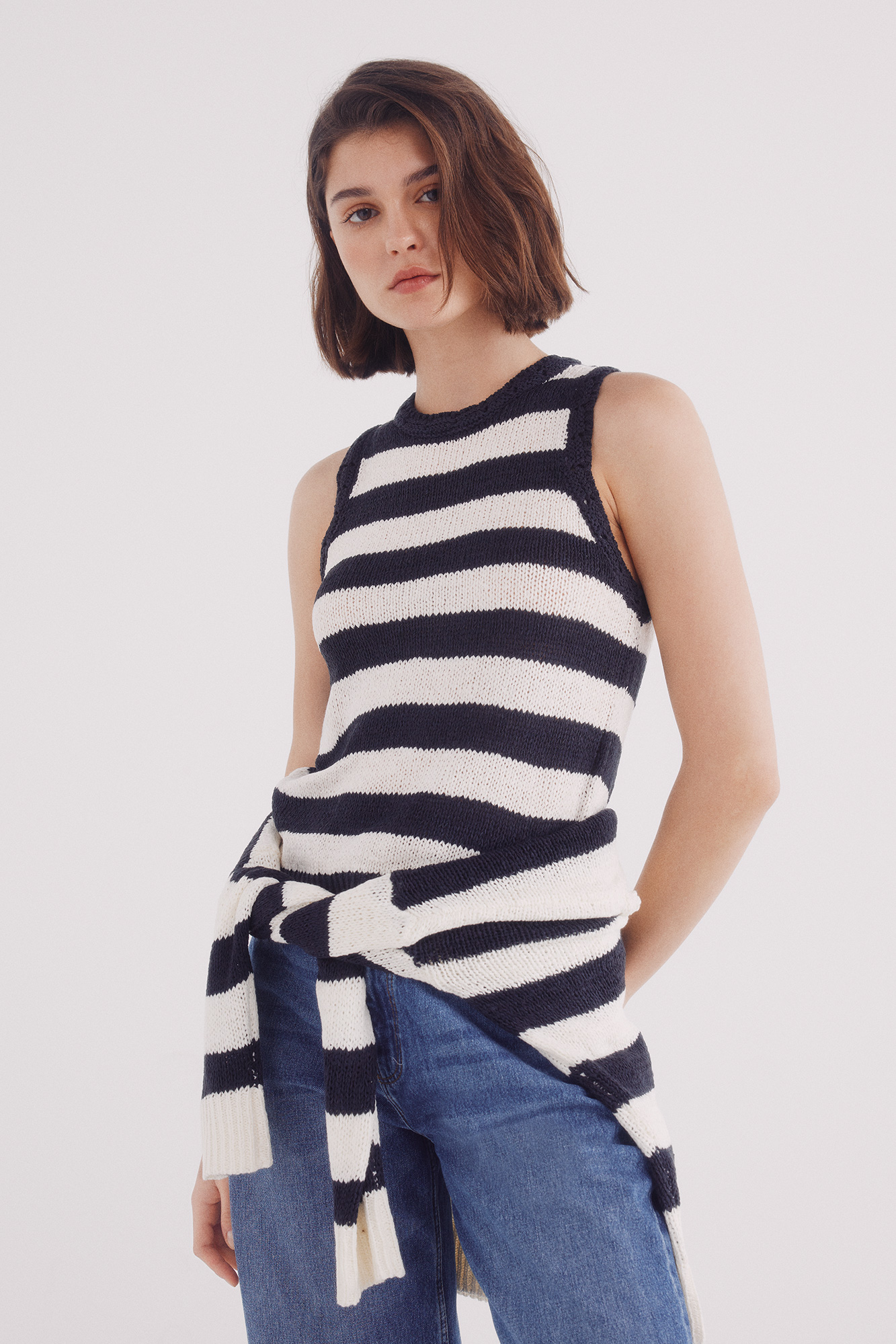 Top de malha riscas | Camisolas e casacos de malha para Mulher | Cortefiel