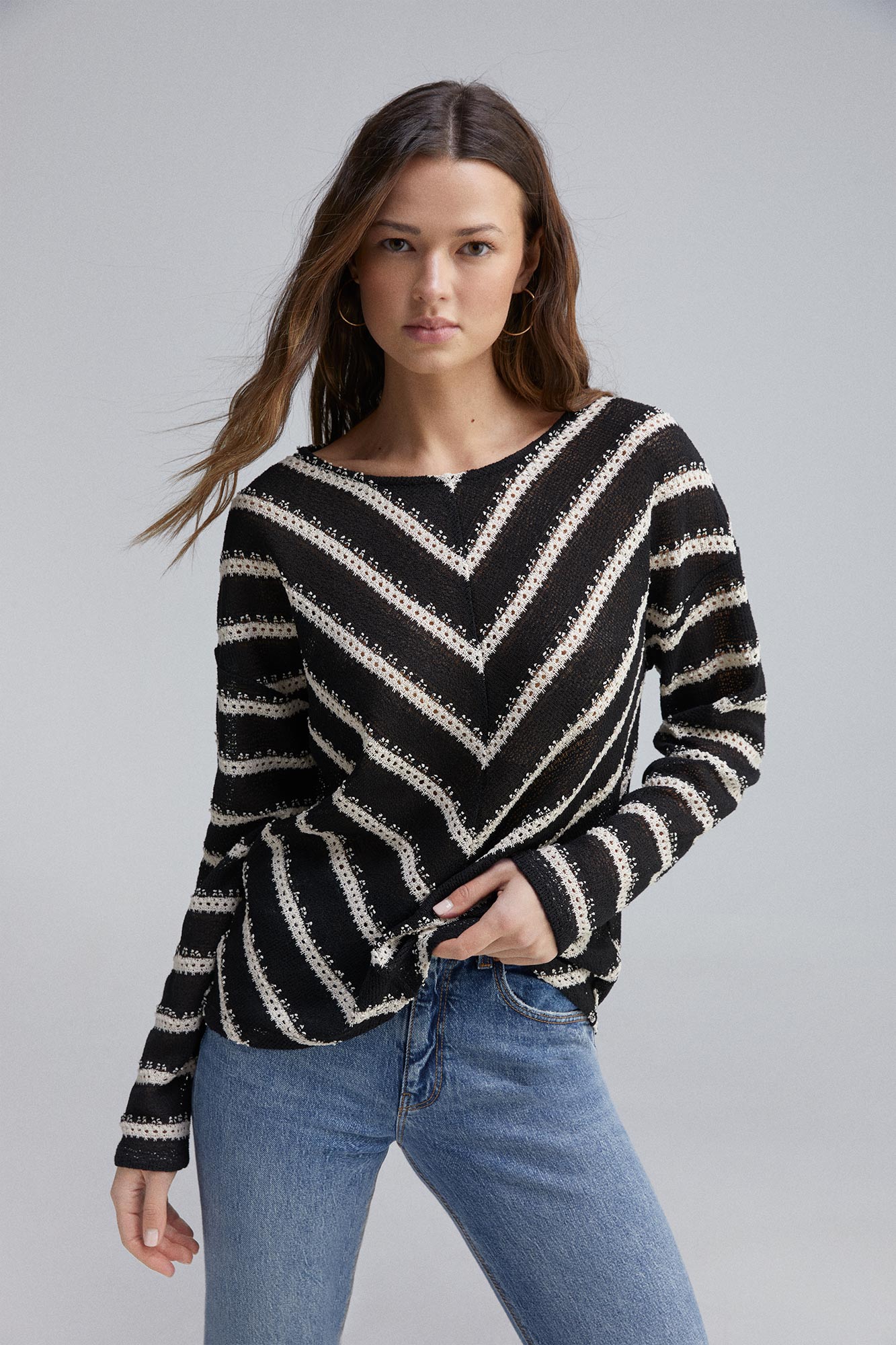 Camiseta estructura chevron | Tops y camisetas de mujer | Cortefiel