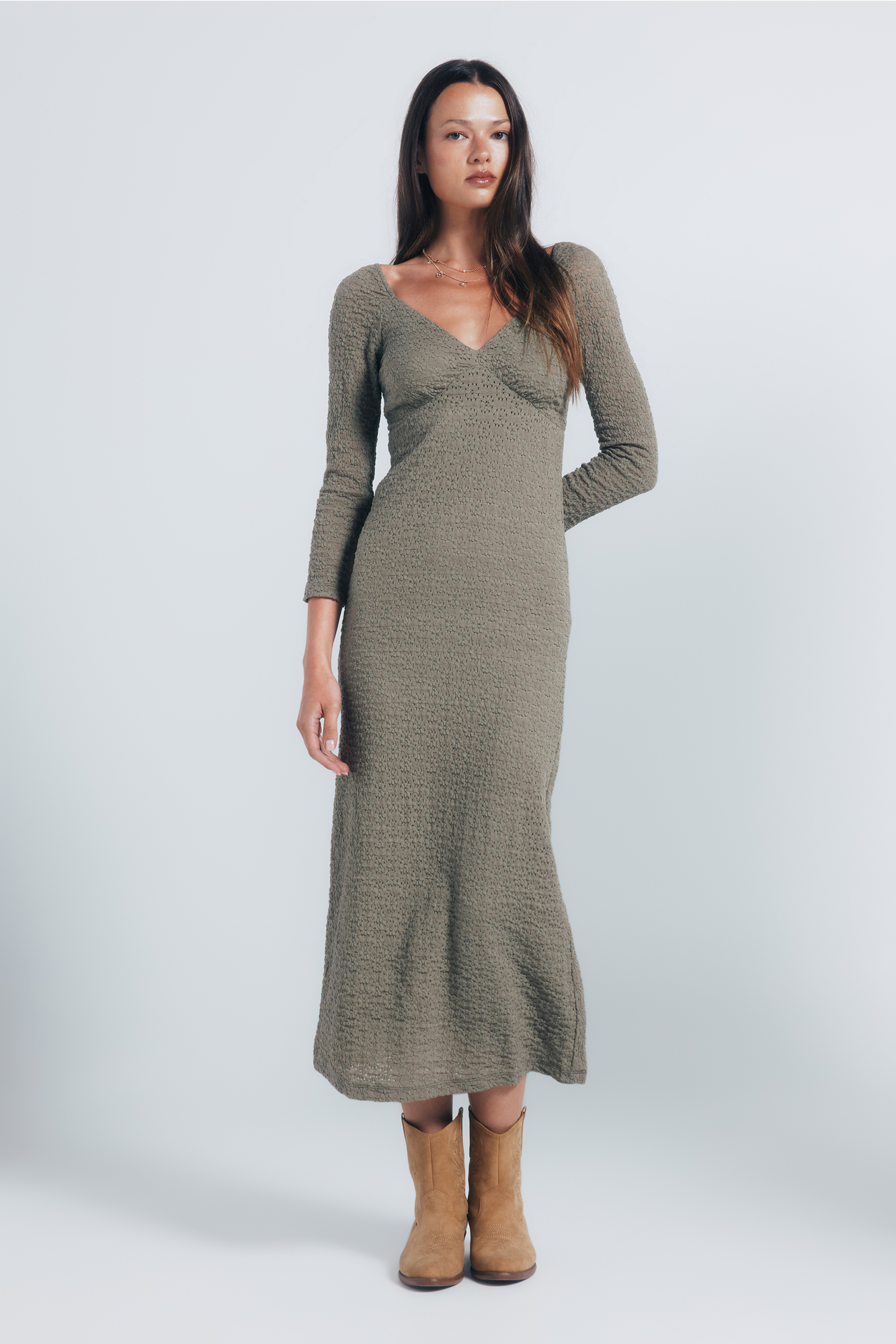 plain textured midi dress | Women's dresses | Cortefiel