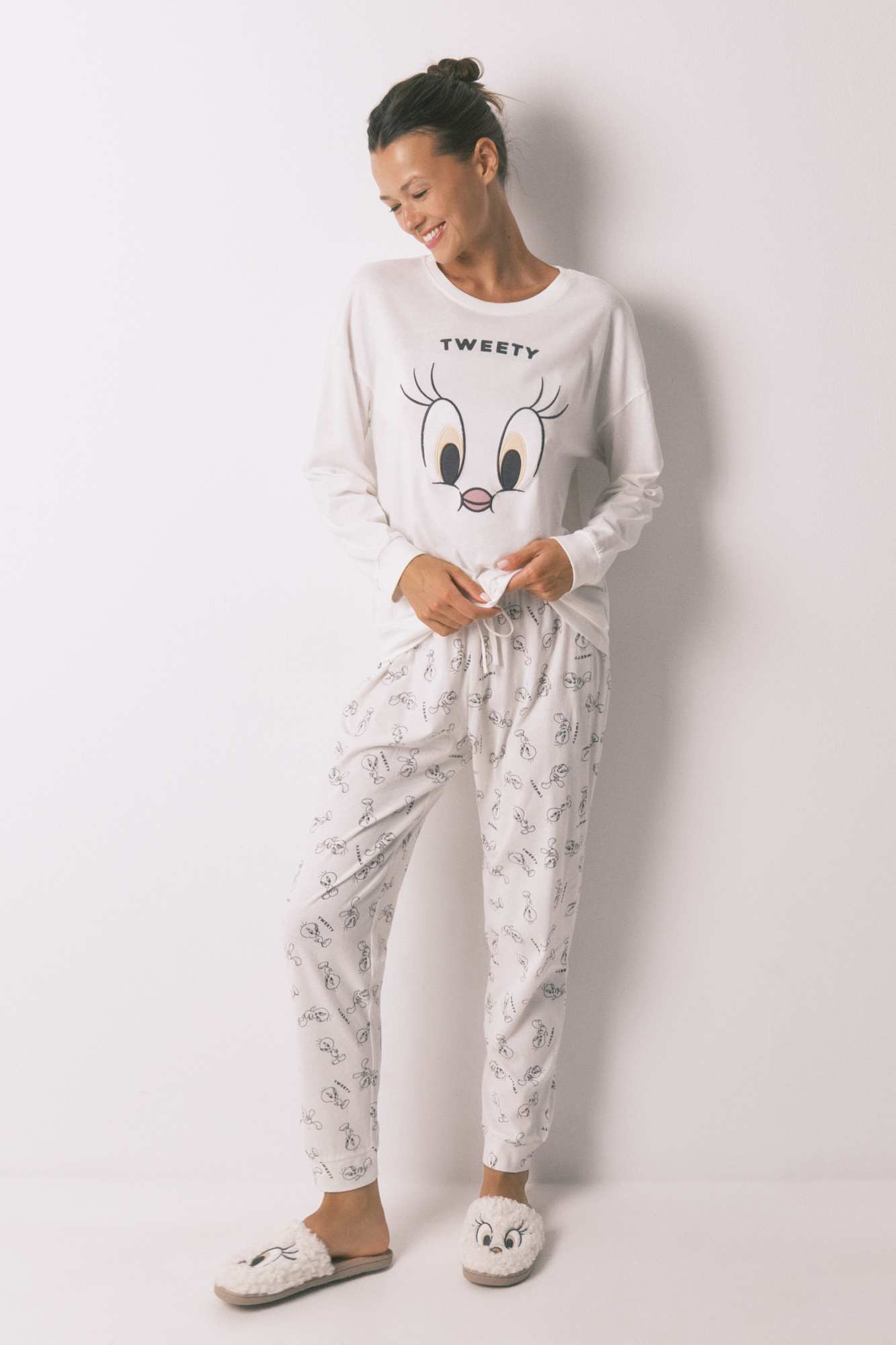 Pijama largo 100% algodón blanco Piolín | Pijamas de mujer | Cortefiel