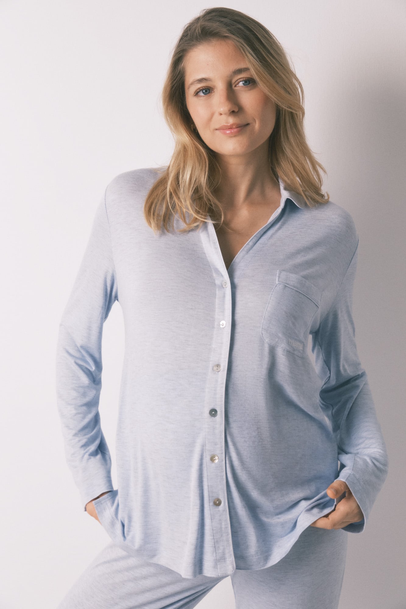Pijama camiseiro comprido "maternity" extra suave azul | Pijamas para ...
