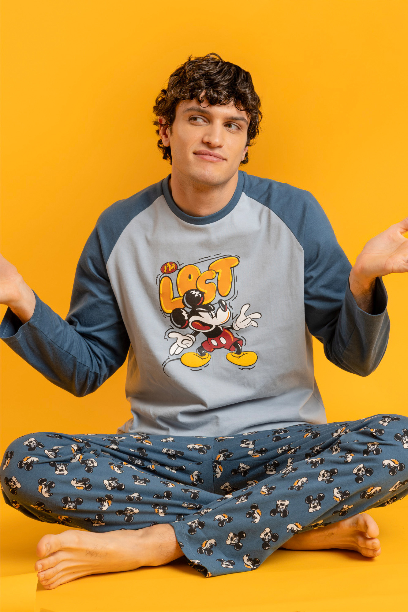 Pijama comprido Mickey 100% algodão para homem | Pijamas para Homem ...