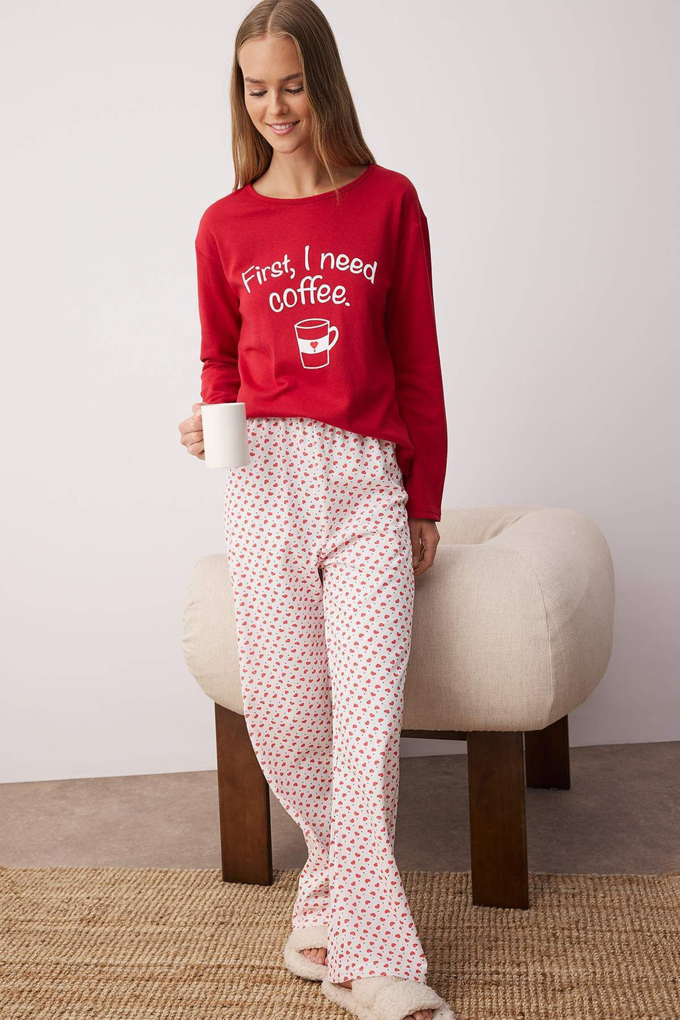Conjunto de pijama de coração vermelho com slogan | Pijamas para Mulher ...