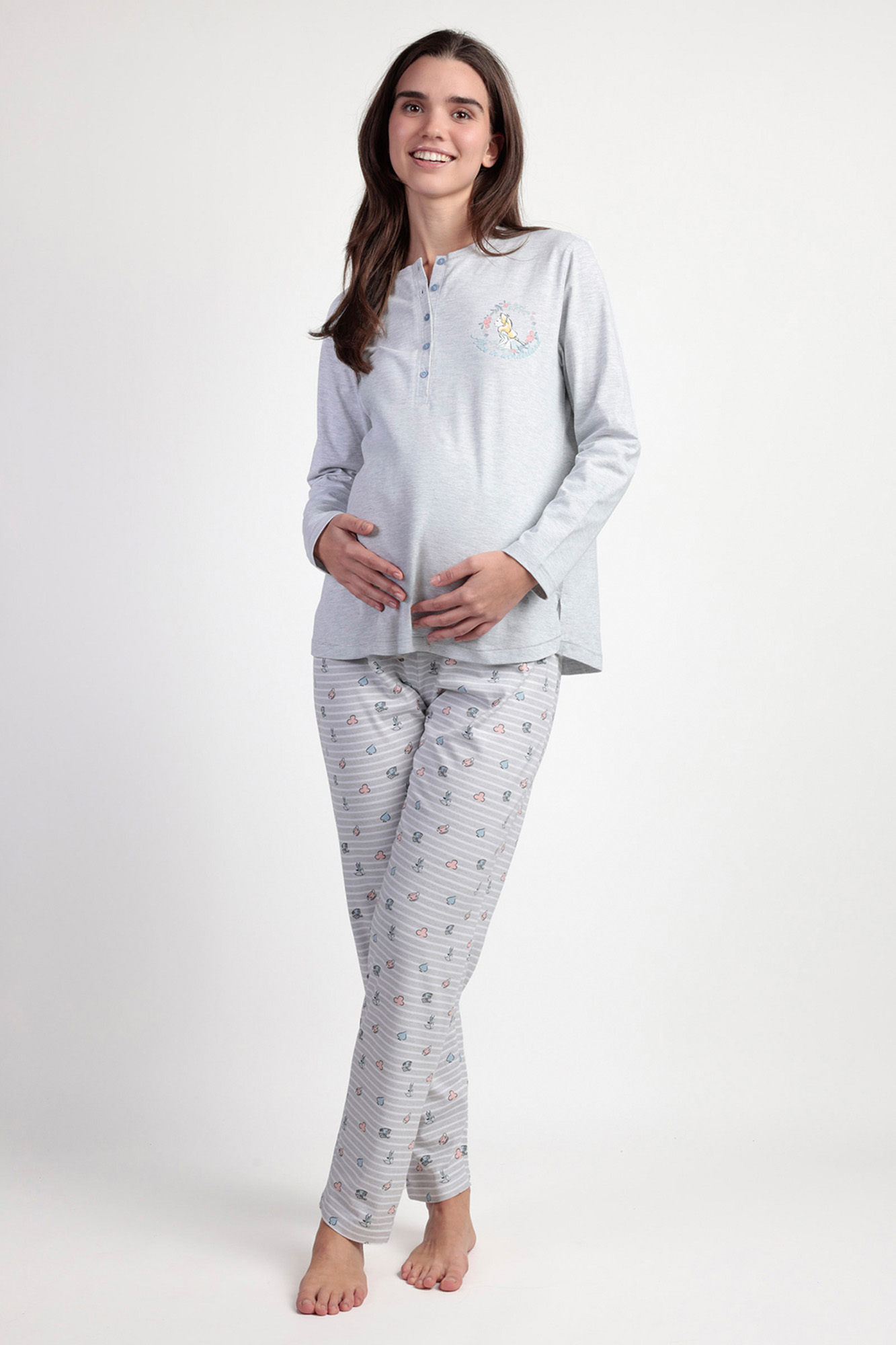 Pijama maternity comprido riscas Alicia Wonderland | Pijamas para Mulher | Cortefiel