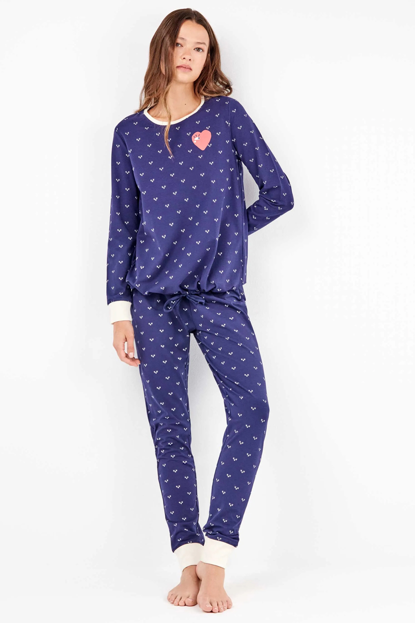 Conjunto de pijama de coração de algodão | Pijamas para Mulher | Cortefiel