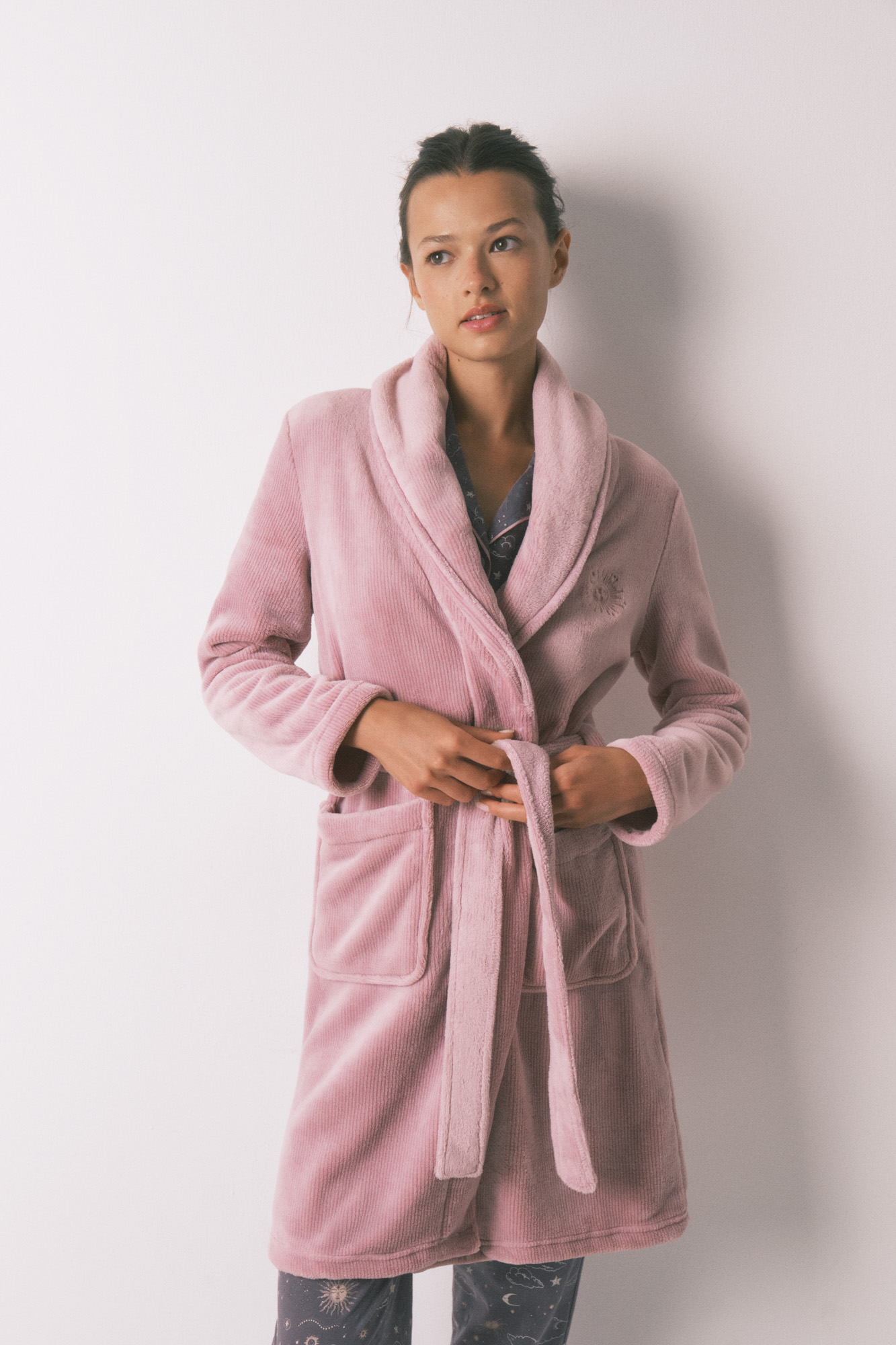 Robe midi de lã polar rosa | Robes para Mulher | Cortefiel